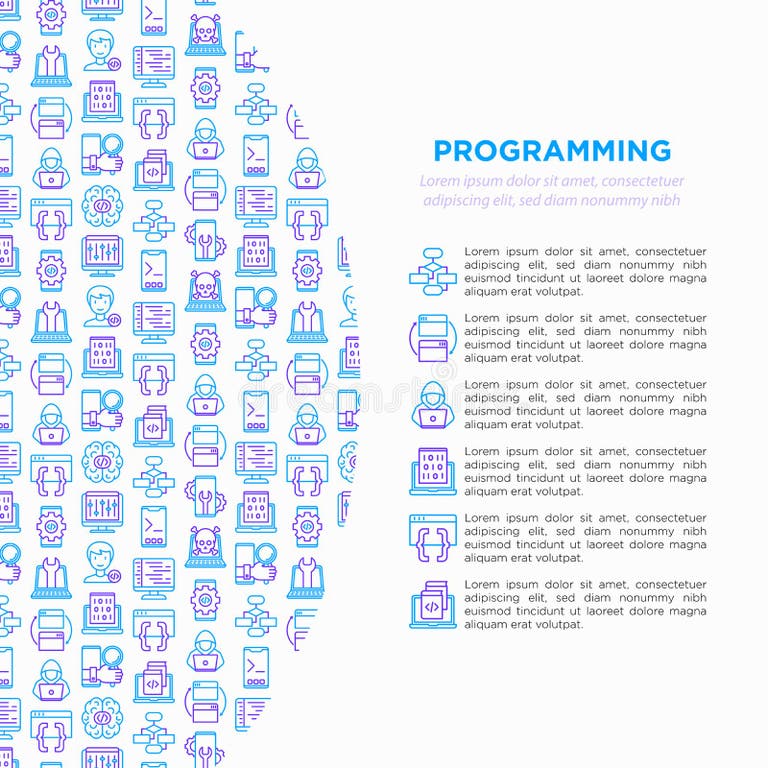 Programming Concept with Thin Line Icons: Developer, Code, Algorithm, Technical Support, Program ...