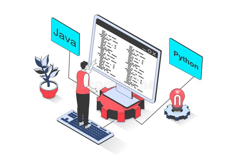 Programming 3d Isometric Concept With Isometry People Design For Web