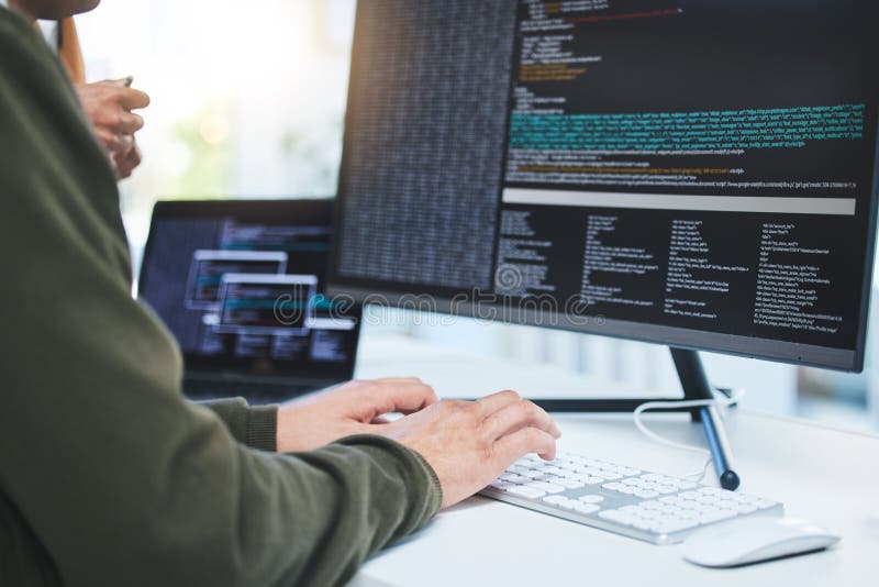 Coaching Mentor And Programmer With Business People And Computer For Coding Developer Or