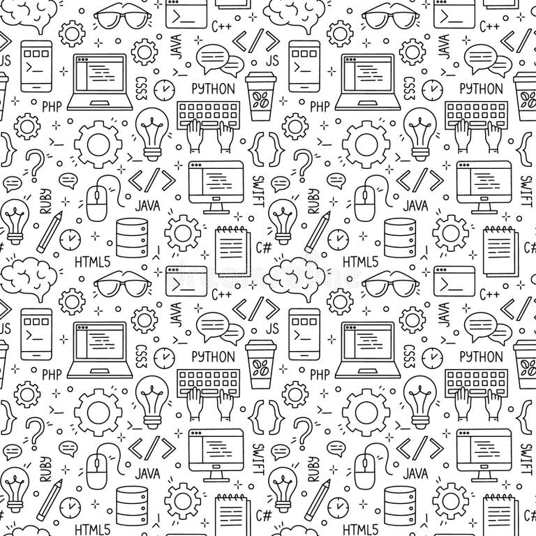 Vector Seamless Pattern With Programming And Developers Stock Vector Illustration Of Pattern