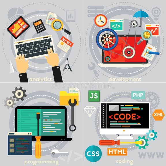 Programming, Development, Analytics and Coding Concept Banners Stock Vector - Illustration of ...