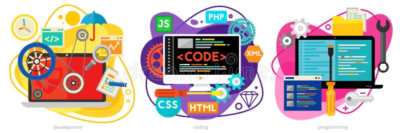 Programming Development And Coding Concept Banners Stock Vector