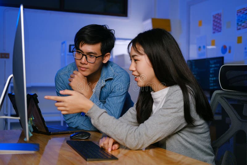 Programming Development Technology Work at Night. Stock Photo - Image ...