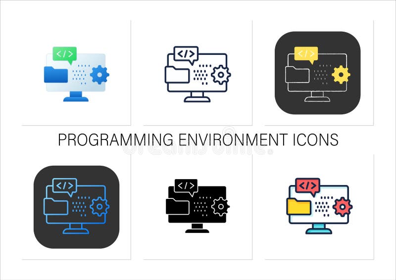 Programming Environment Icons Set Stock Vector - Illustration of ...