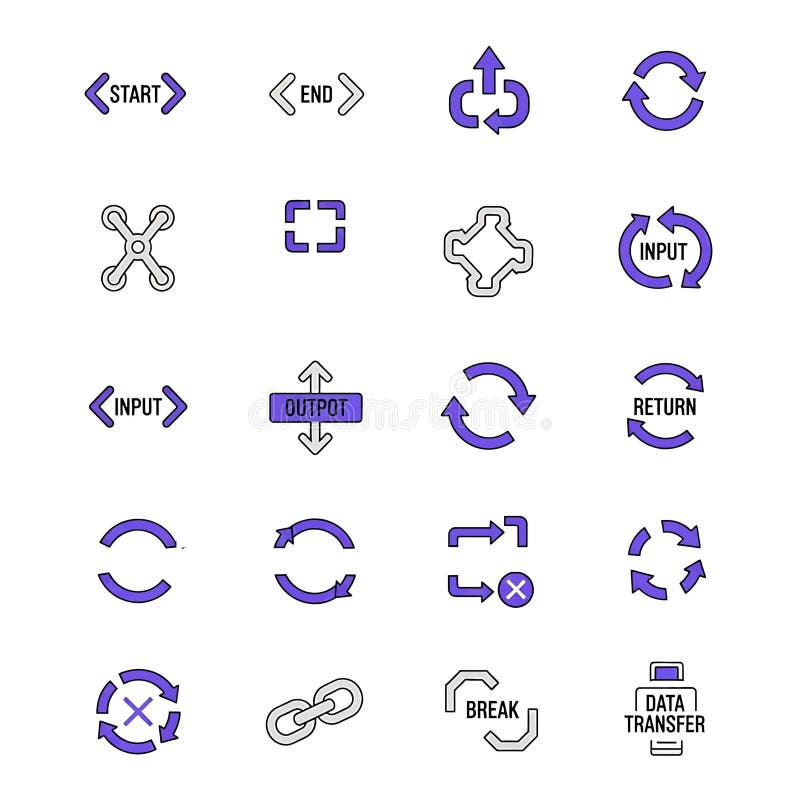 Programming Flowchart and Data Process Icons Set Stock Illustration - Illustration of code ...