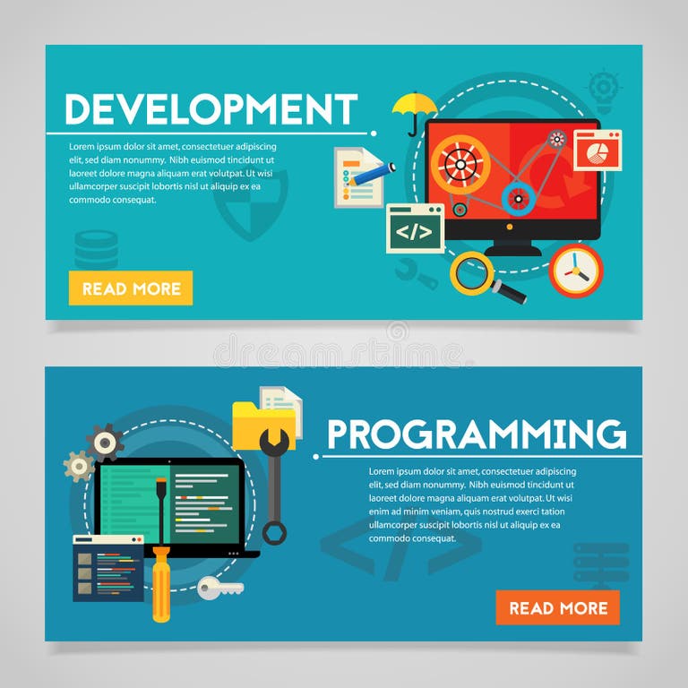 Programming and Graphic Design Concept Banners Stock Vector - Illustration of adaptive, learning ...