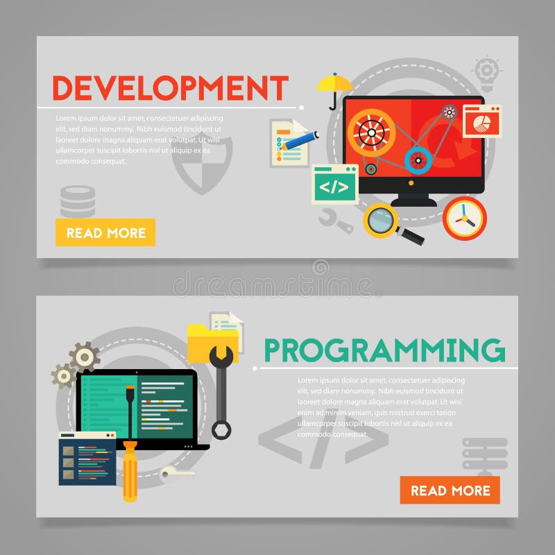Programming Development And Coding Concept Banners Stock Vector