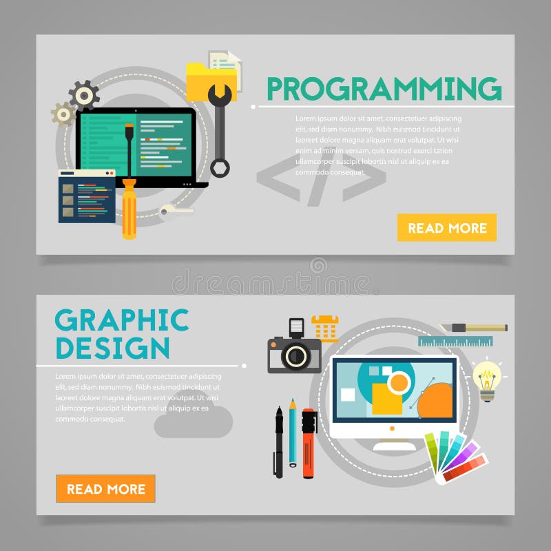 Programming Development And Coding Concept Banners Stock Vector