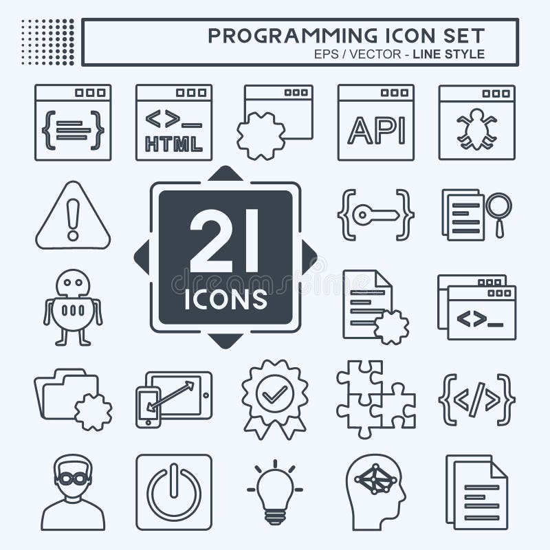Programming Icon Set Suitable For Programming Symbol Line Style Simple Design Editable