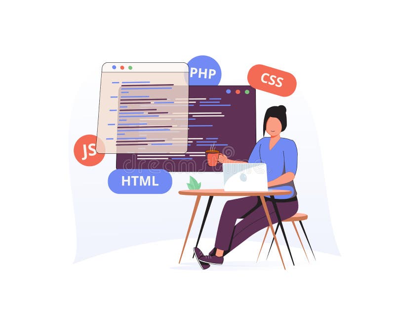 Programming Illustration. Programmer Working Place Illustration Concept ...