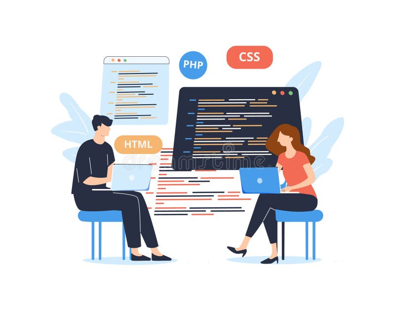 Programming Illustration Set. Different Characters Working on Web and Application Development on ...