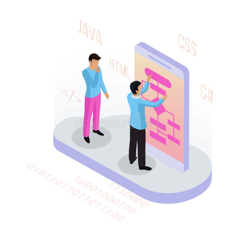 Programming Isometric Concept Stock Vector - Illustration of programmer, mobile: 275802155