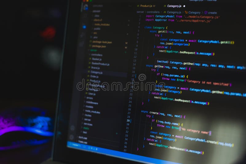 Programming Language On Black Screen Background Javascript React Code Stock Image Image Of