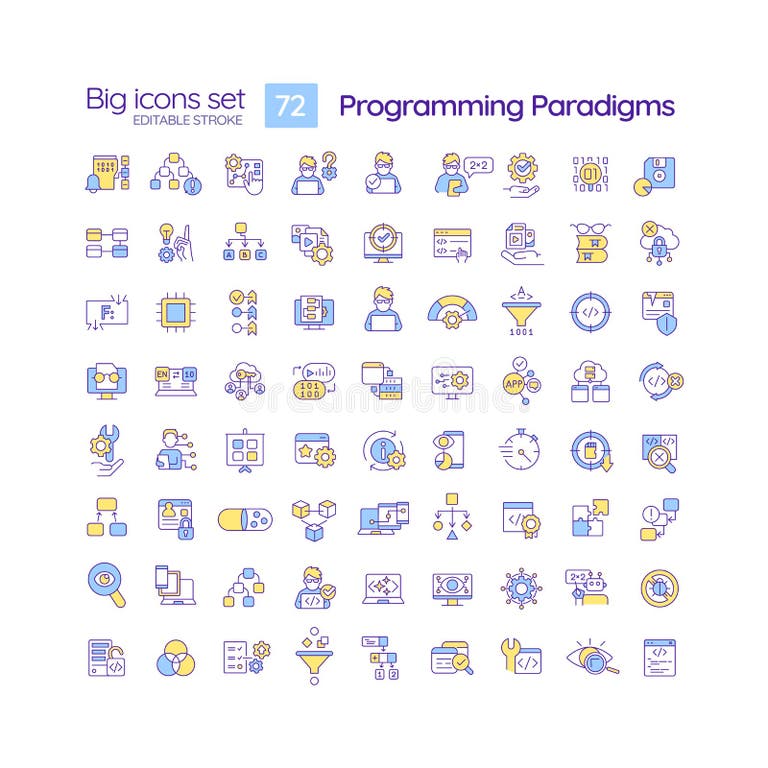 Programming Language Paradigms RGB Color Icons Set Stock Illustration - Illustration of line ...