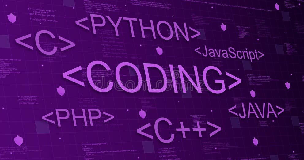 Programming Languages â€‹â€‹on Tech Purple Background with Code ...