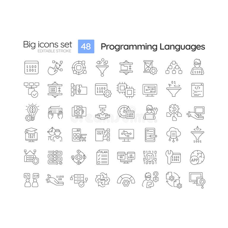 Programming Languages Linear Icons Set Stock Vector - Illustration of ...
