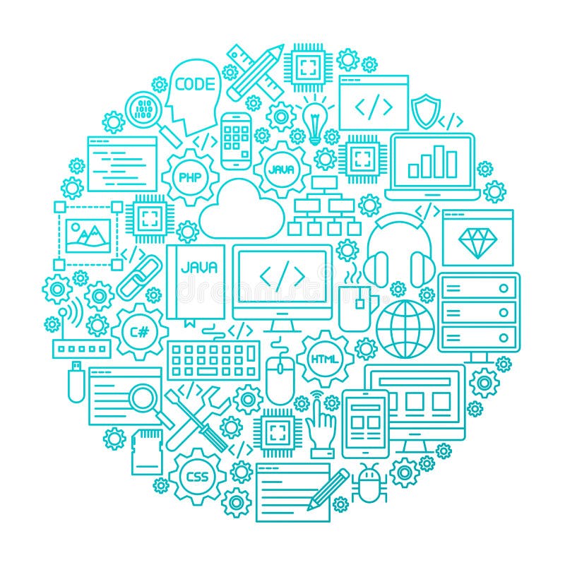 Programming Line Icon Circle Design Stock Vector - Illustration of ...