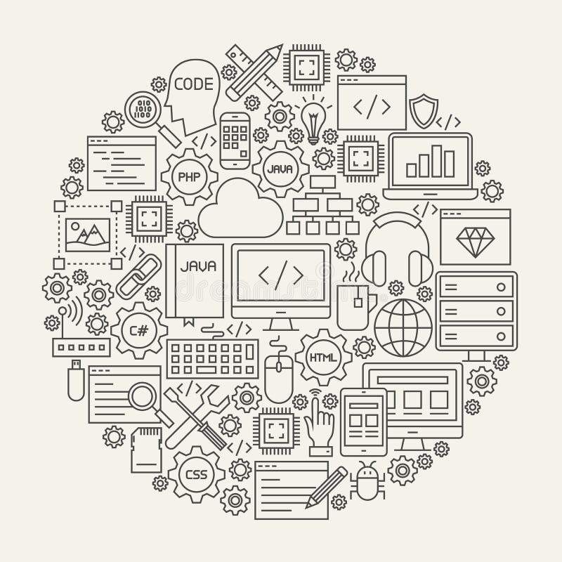 Programming Line Icons Circle Stock Illustrations – 342 Programming ...