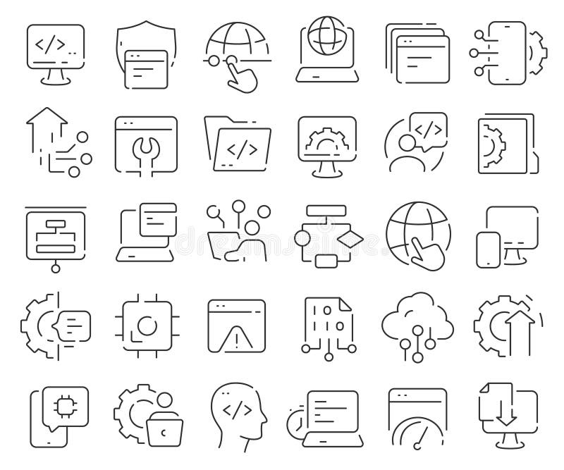 Programming Line Icons Collection Thin Outline Icons Pack Stock Vector