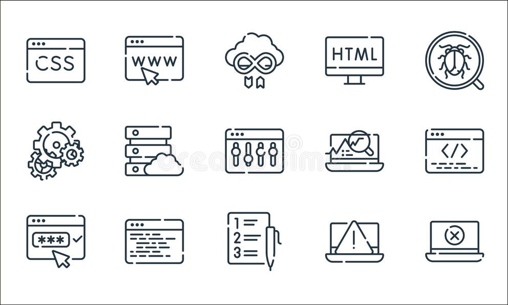 Programming Line Icons. Linear Set Stock Vector - Illustration of ...