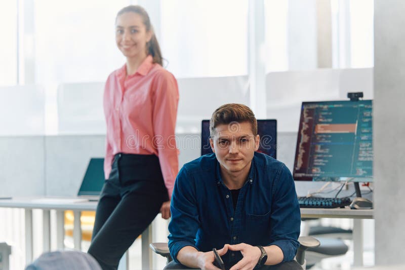 Programming. Man Working on Computer in it Office, Sitting at Desk Writing Codes Stock Photo ...