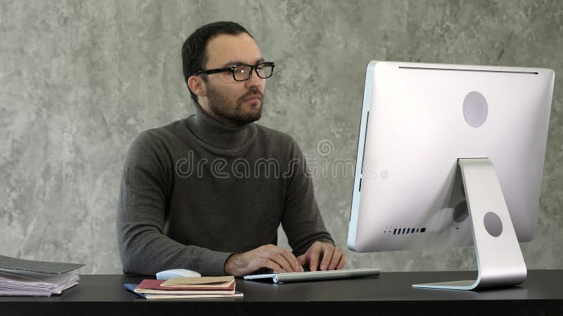 Programming. Man Working on Computer in it Office, Sitting at Desk ...