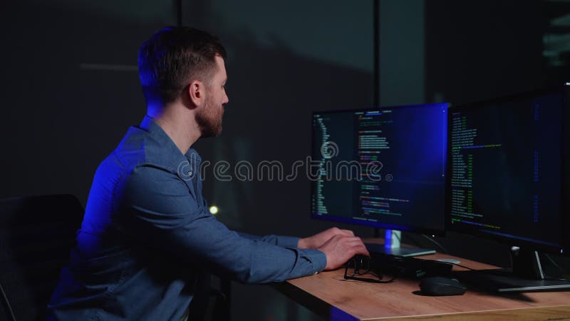 Programmer Writes Codes In Office At Night Stock Video Video Of Office Person 309475623