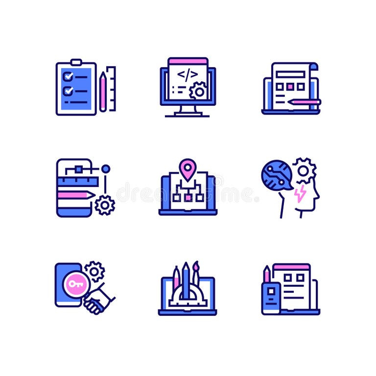Programming - Modern Line Art Style Icons Set Stock Vector ...