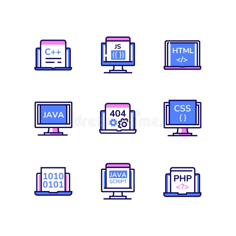 Programming - Modern Line Design Style Icons Set Stock Illustration ...
