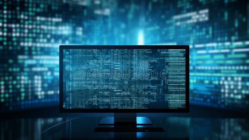 Programming Monitor Blue Screen. Coding Background Stock Illustration ...