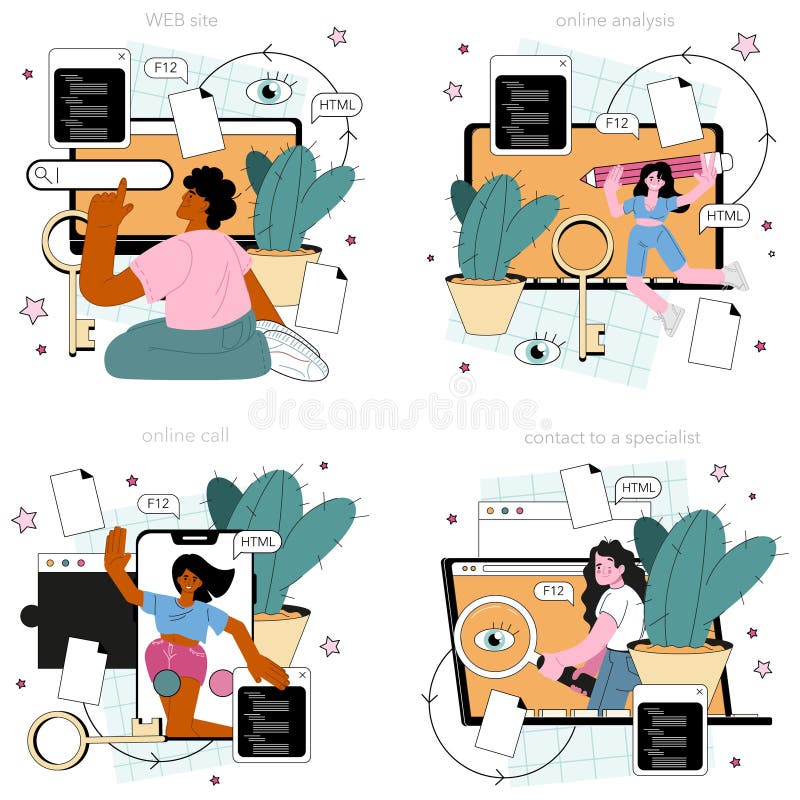 Programming Online Service Or Platform Set Coding Testing And Writing Stock Vector 0456