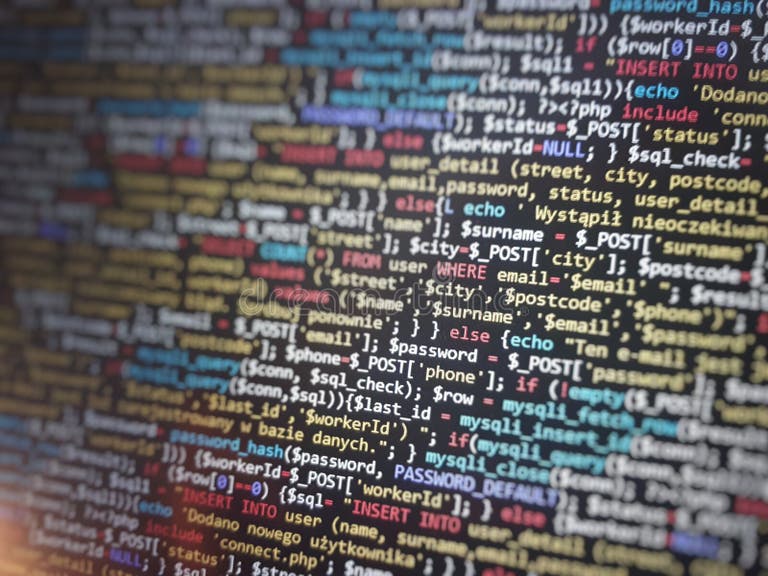 Programming PHP on Laptop Computer Screen. Program Code PHP HTML CSS of Site. Computer Code on ...