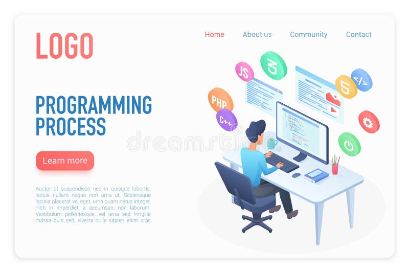 Landing Page Template of Software Developer Isometric Illustration ...