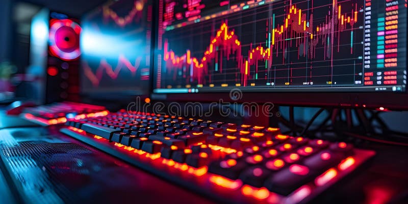 Programming with Red Backlit Keyboard and Data Display on Monitor ...