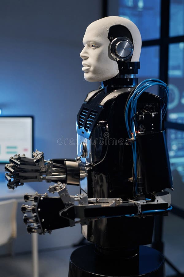 Robot Cyborg Standing in the Laboratory Stock Photo - Image of ...