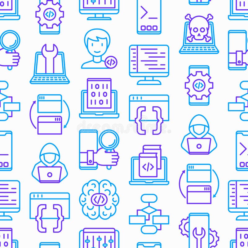 Programming Technical Seamless Pattern With Programming Code Program Flow Diagrams Formulas