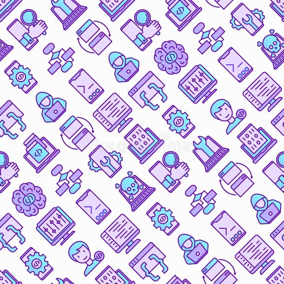 Programming Seamless Pattern with Thin Line Icons: Developer, Code ...