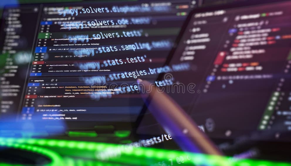 Programming Setup Showing Python Scripts and Highlighted Functions, Representing Software ...