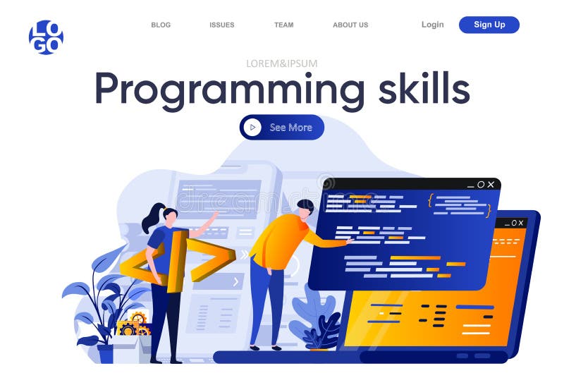 Programming Skills Flat Landing Page. Developers Team Creating, Testing ...
