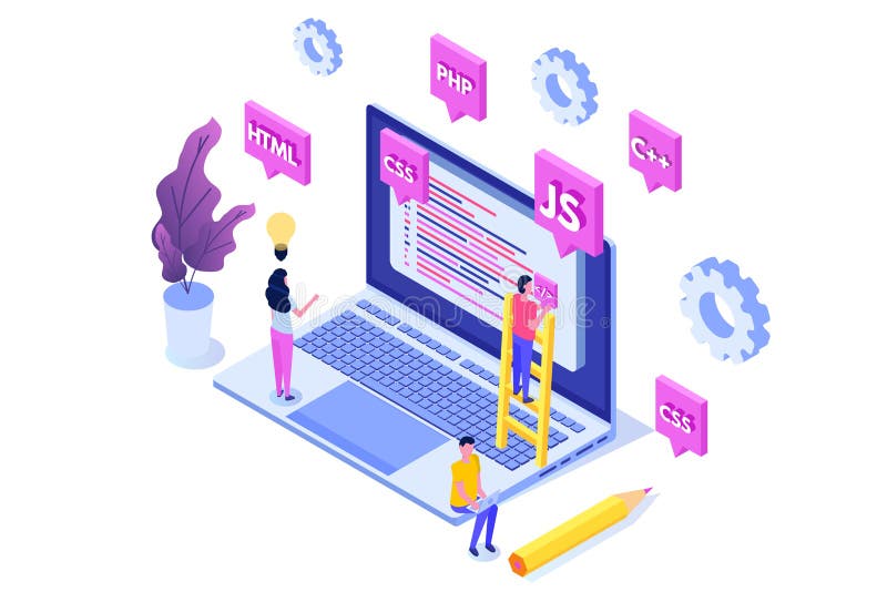 Programming Software or App Development Isometric Concept, Big Data ...