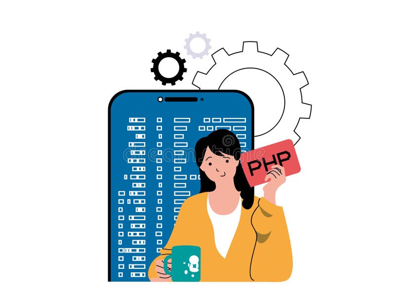 Programming Software Web Concept Woman Coding Code Stock Vector