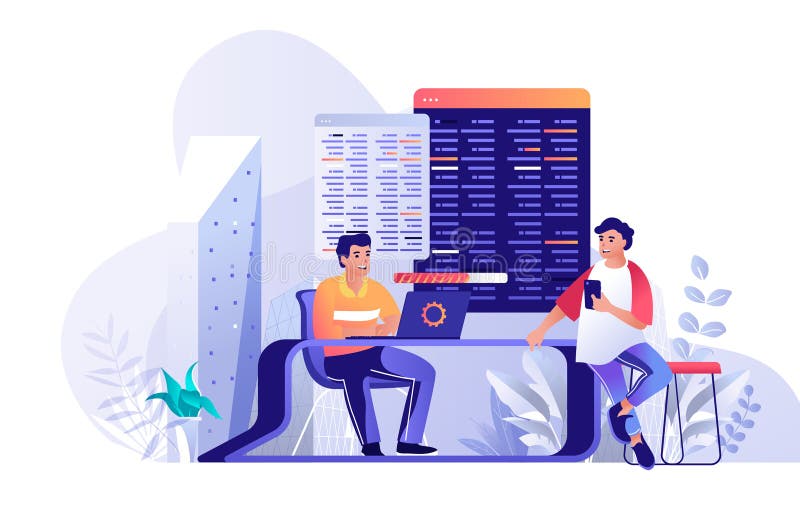 Programming Software Concept for Modern Web Design. People Writing ...