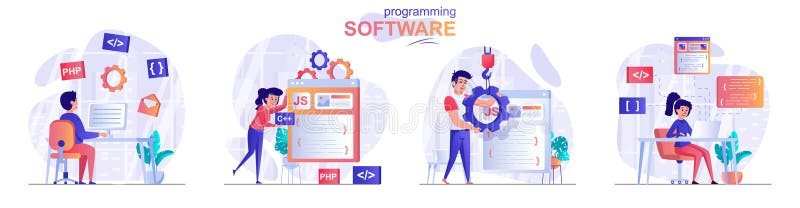 Programming Software Concept Scenes Set. Developers Create Software ... Programming Software Concept Scenes Set. Developers Create Software ...
