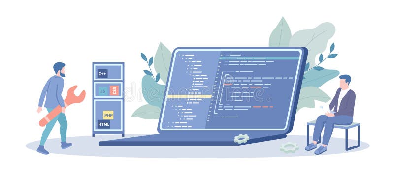 Programming Software Developer Team Working With Programming Code On