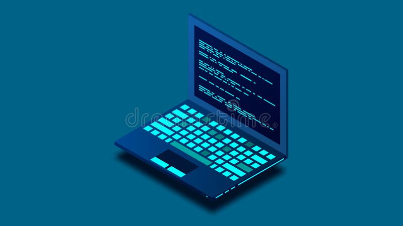 Programming or Software Development Loopable Concept. Isometric Laptop ...