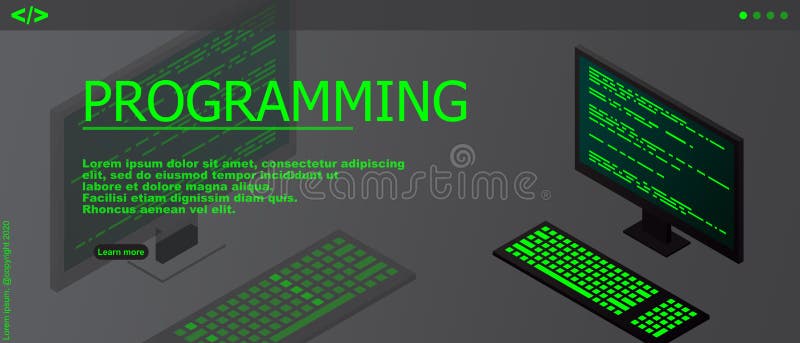 Programming or Software Development Web Page Template. Vector Illustration with Laptop Isometric ...