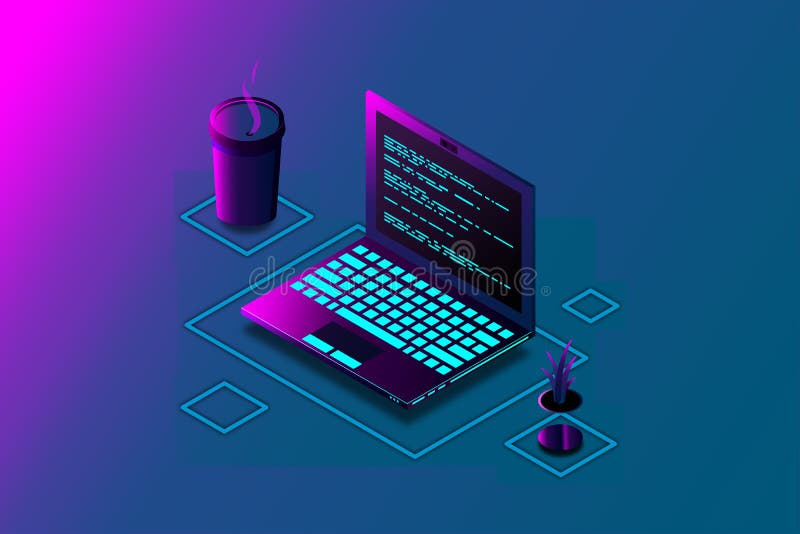 Programming or Software Development Web Page Template. Vector Illustration with Laptop Isometric ...