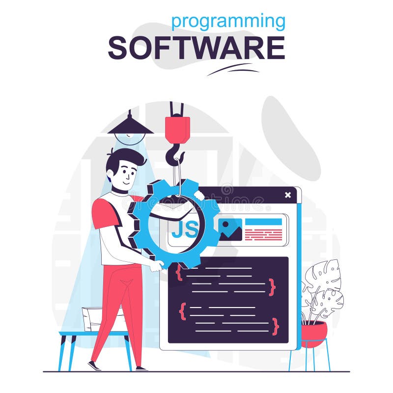 Programming Software Isolated Cartoon Concept. Programmer Configures ...