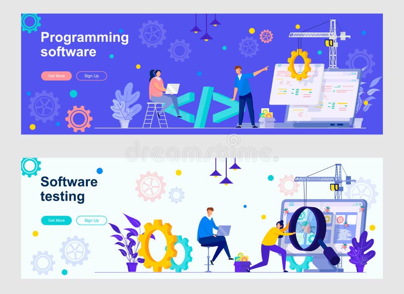 Programming Software Landing Page with People Stock Vector ...