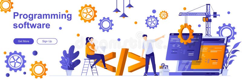 Programming Software Development In High Level Languages And Coding Stock Vector